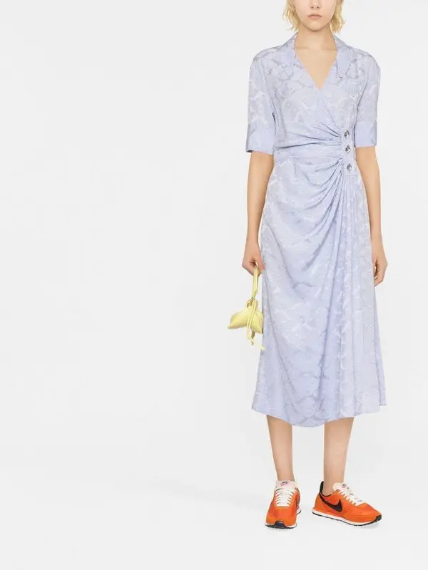 GANNI Floral-print Draped Midi Dress