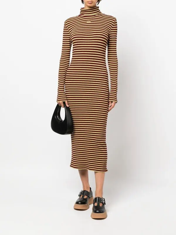 WALES BONNER Striped Roll Neck Knitted Maxi Dress