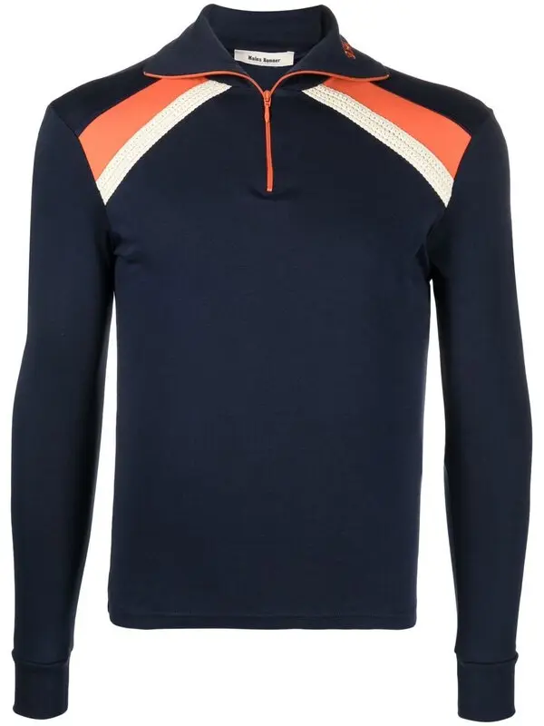 WALES BONNER Short-zip Stripe-detail Top - Blue