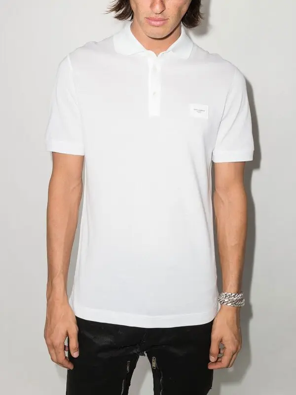 Dolce & Gabbana Logo Plaque Polo Shirt - White