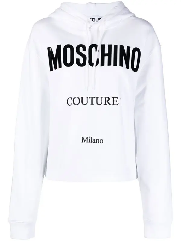 Moschino Print Cropped Hoodie - White