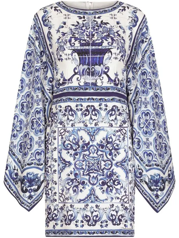 Dolce & Gabbana Majolica-print Batwing-sleeve Minidress