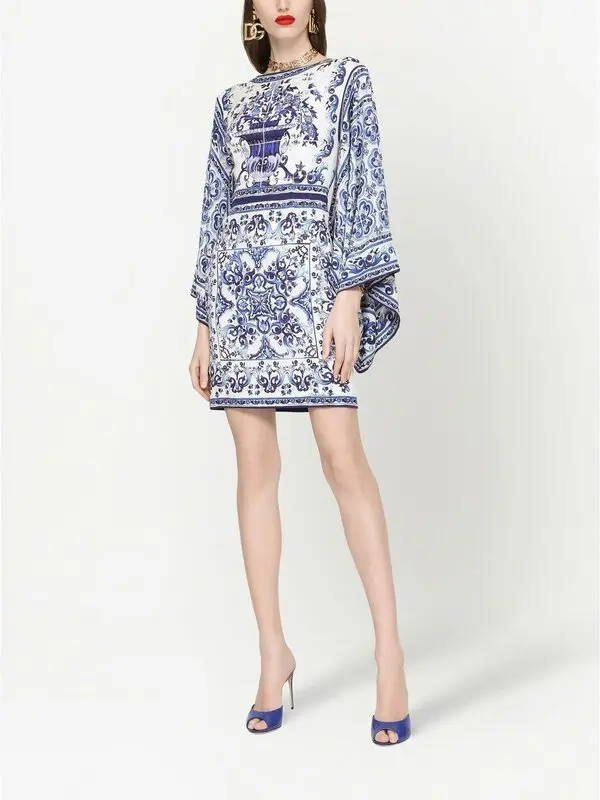 Dolce & Gabbana Majolica-print Batwing-sleeve Minidress