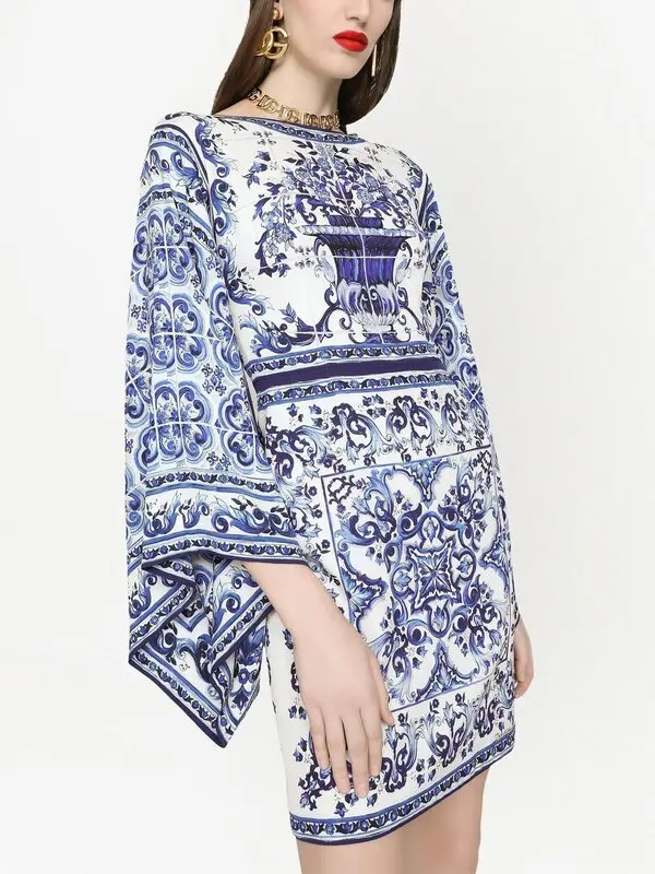 Dolce & Gabbana Majolica-print Batwing-sleeve Minidress