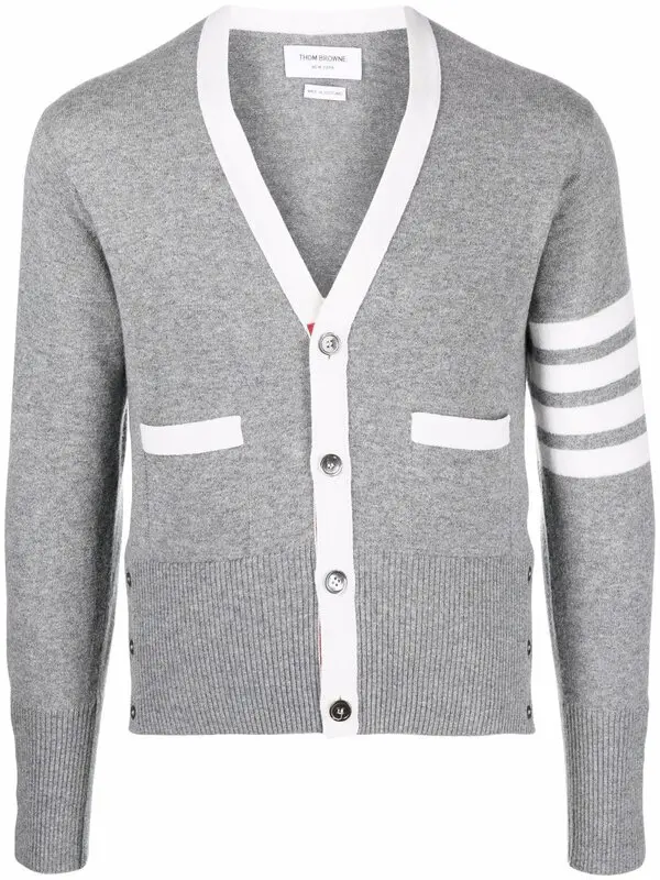 Thom Browne 4-bar Stripe Knit Cardigan - Grey