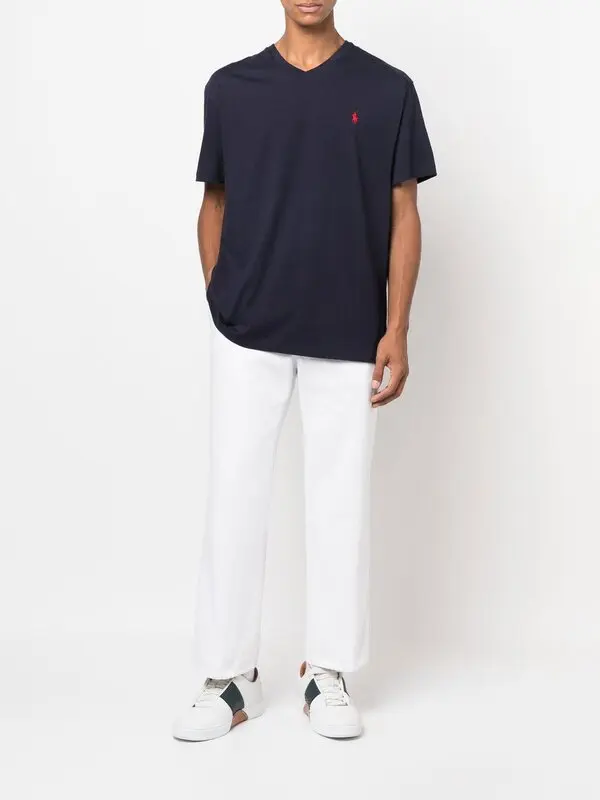 Polo Ralph Lauren V-neck T-shirt With Signature Pony Motif - Blue