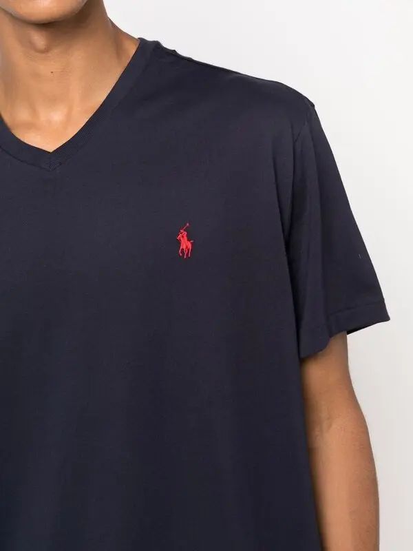 Polo Ralph Lauren V-neck T-shirt With Signature Pony Motif - Blue