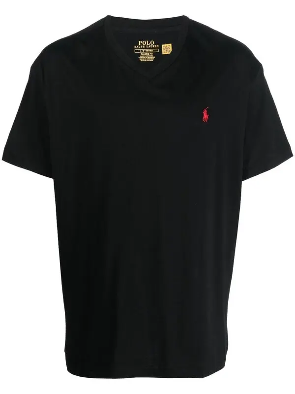 Polo Ralph Lauren V-neck Cotton T-shirt With Logo - Black
