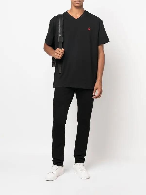 Polo Ralph Lauren V-neck Cotton T-shirt With Logo - Black