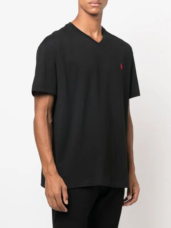 Polo Ralph Lauren V-neck Cotton T-shirt With Logo - Black