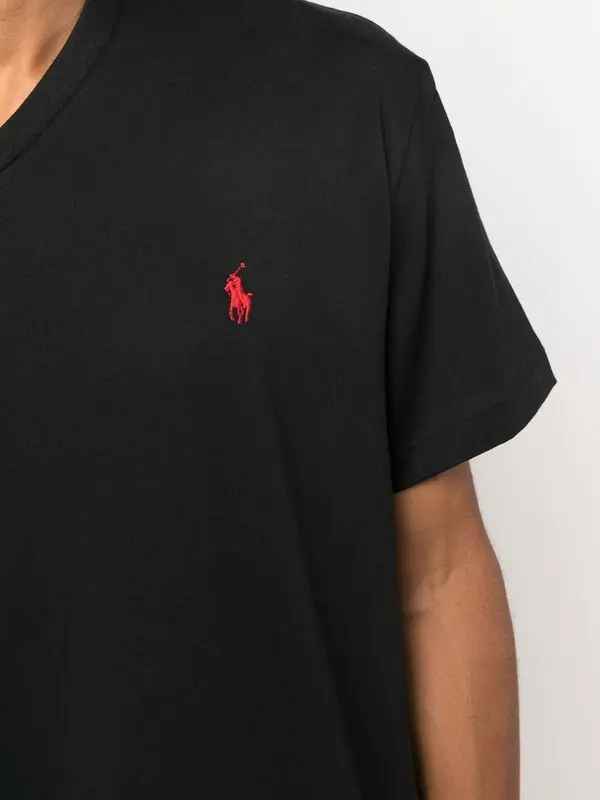 Polo Ralph Lauren V-neck Cotton T-shirt With Logo - Black