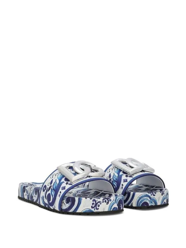 Dolce & Gabbana Majolica-print Leather Slides