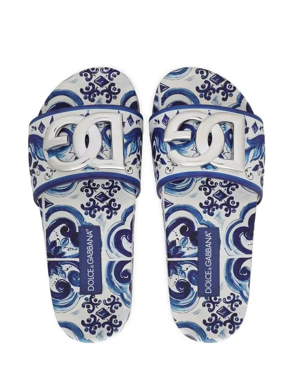 Dolce & Gabbana Majolica-print Leather Slides
