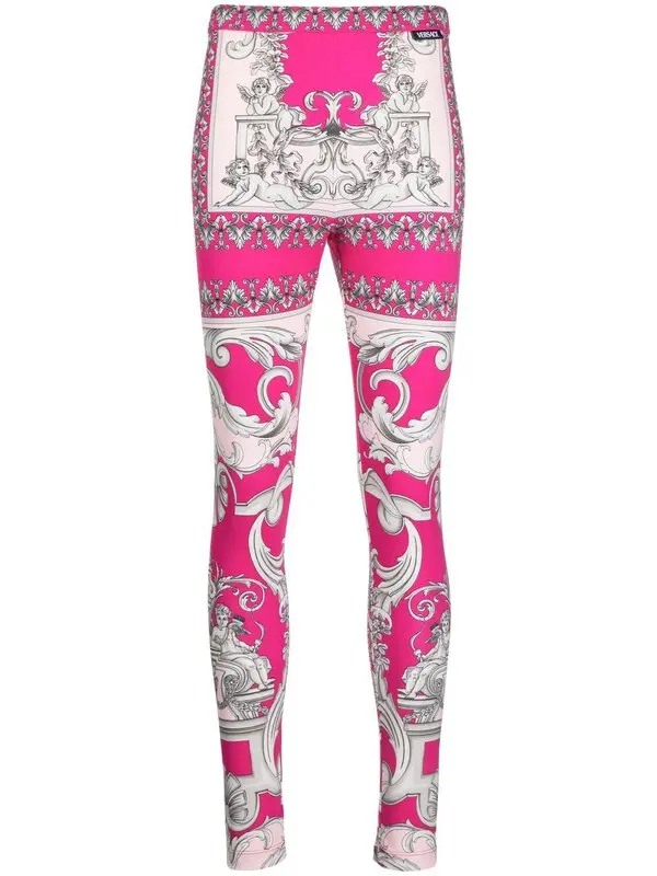 Versace Silver Baroque-print Leggings