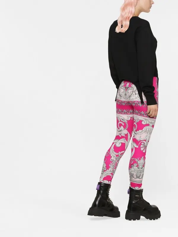 Versace Silver Baroque-print Leggings