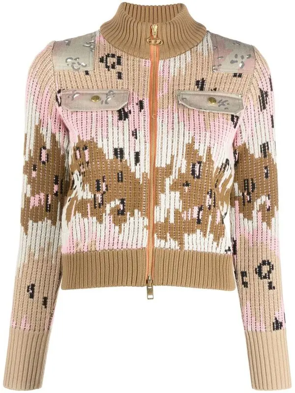 DIESEL® Multicolour Wool Blend Knit Zip-up Jacket - Neutrals