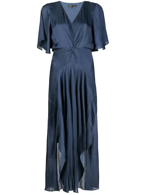 Maje Reniline Satin Cut-out Maxi Dress - Blue