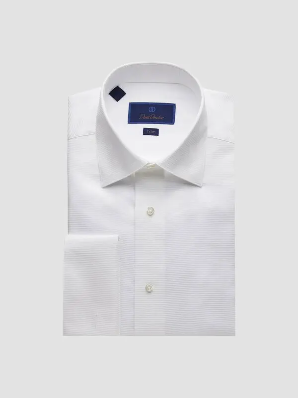 David Donahue Trim-fit Horizontal Rib Formal Shirt - White