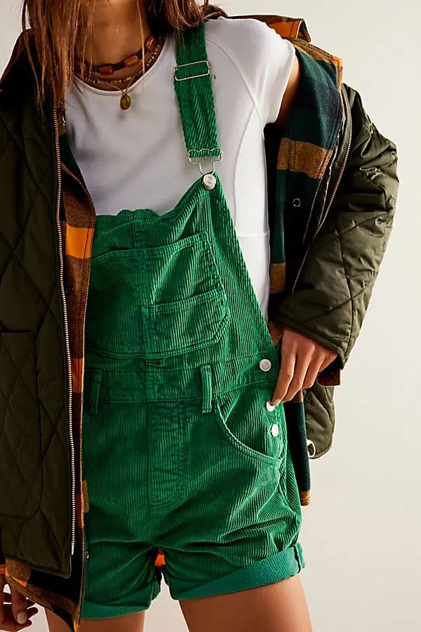 Free People We The Free Ziggy Cord Shortalls - Green