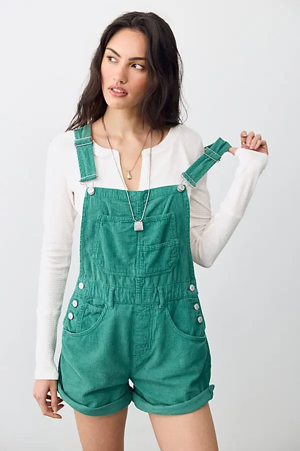 Free People We The Free Ziggy Cord Shortalls - Green