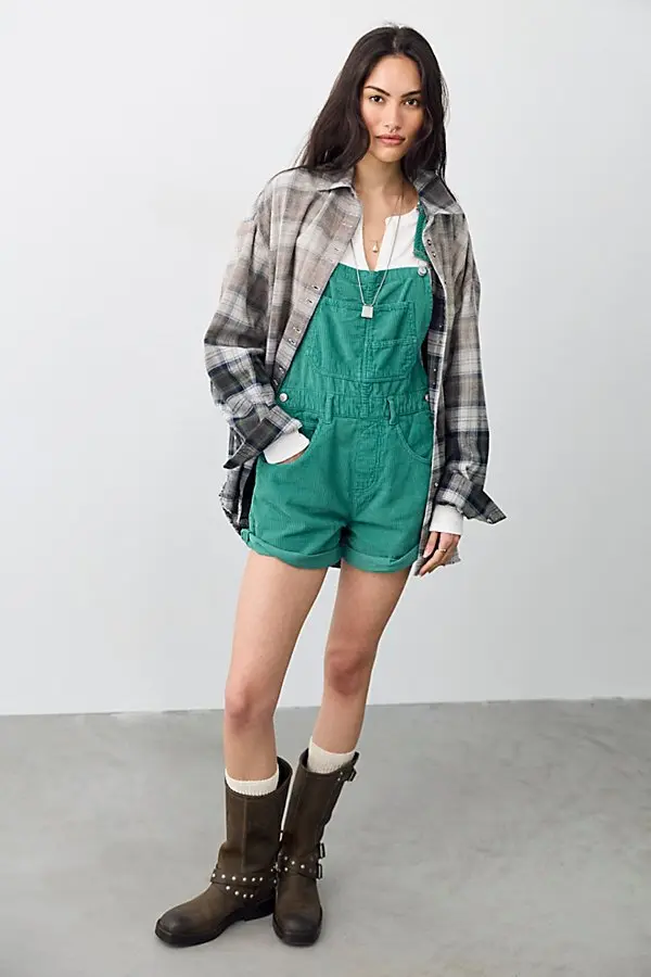 Free People We The Free Ziggy Cord Shortalls - Green