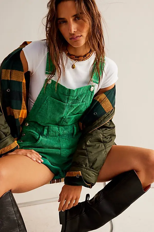 Free People We The Free Ziggy Cord Shortalls - Green