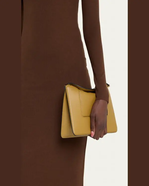WANDLER Penelope Fold-over Flap Leather Shoulder Bag - Moth