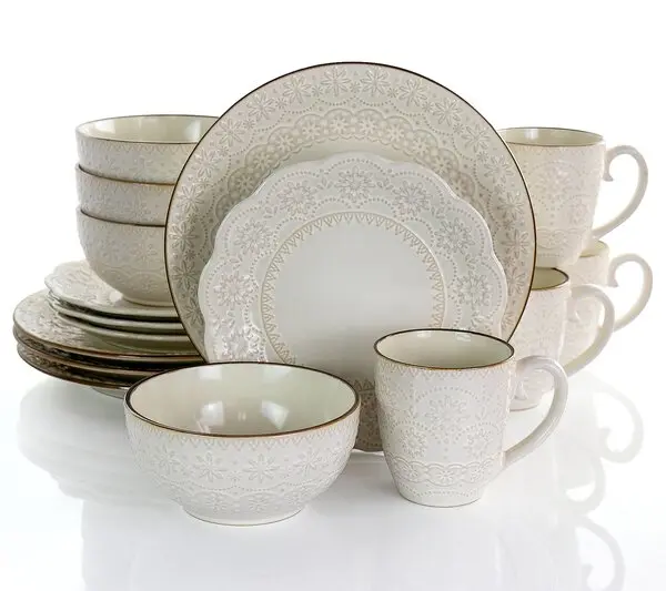 ELAMA Contessa 16-piece Scalloped Stoneware Din Nerware - One-color