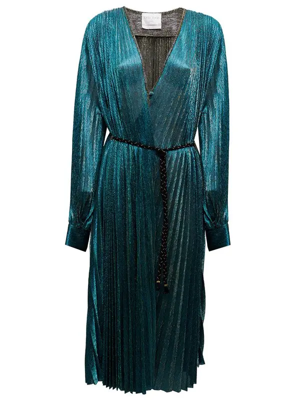 forte forte blue dress Forte Forte "Northern Light" Print Satin Dress Night Fall