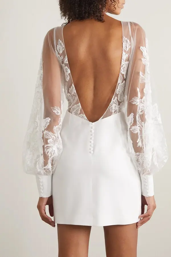 Rime Arodaky Lisa Open-back Embroidered Tulle And Crepe Mini Dress