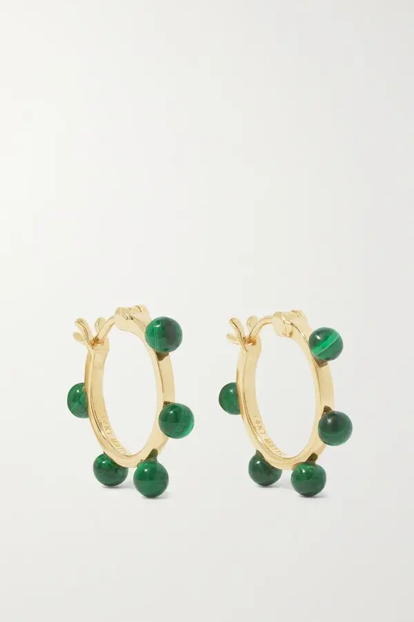 Mateo Small Dot 14-karat Malachite Hoop Earrings - Gold