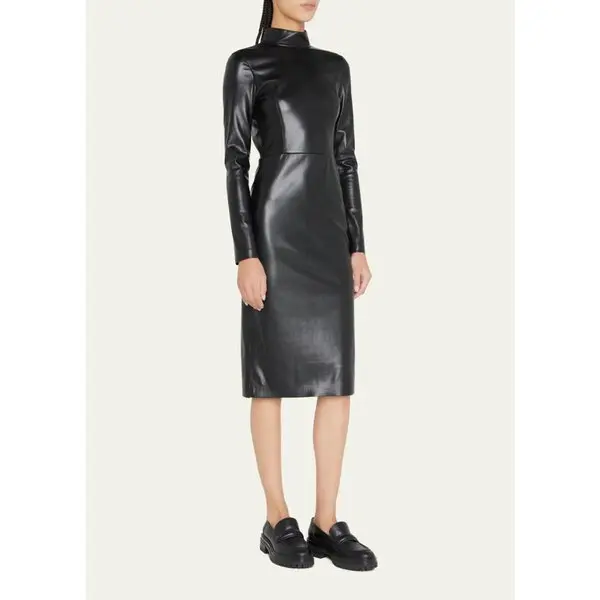 Alice + Olivia Delora Vegan Leather Mock-neck Midi Dress