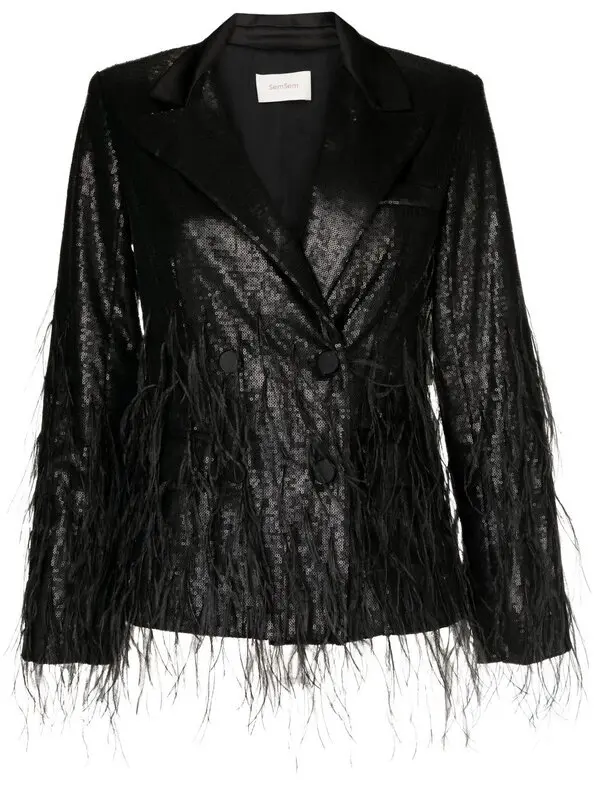 SEMSEM Feather-detail Sequin-embellished Blazer