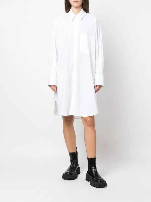 Palm Angels Rhinestone Logo Shirt Dress - White