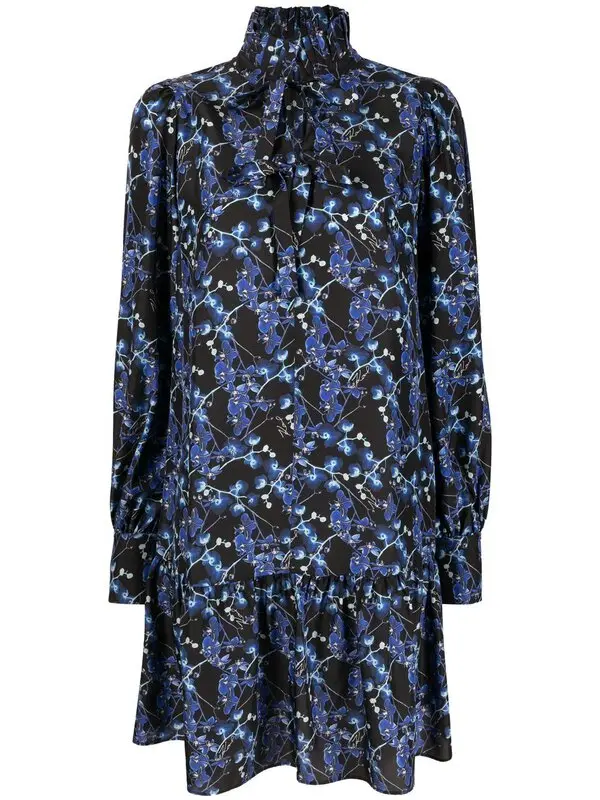 Karl Lagerfeld Orchid-print Silk Dress - Black