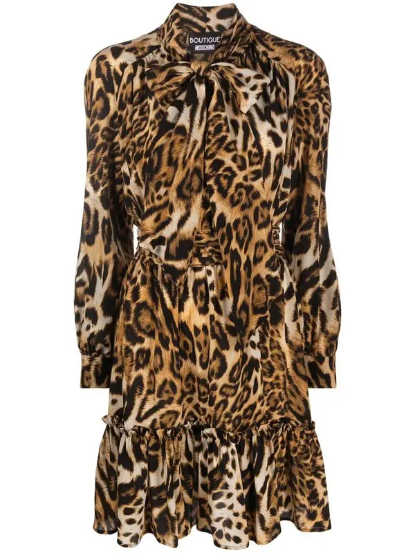 Moschino Leopard Print Silk Mini Dress - Neutrals
