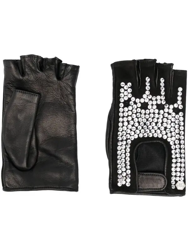 Philipp Plein Crystal-embellished Fingerless Gloves - Black