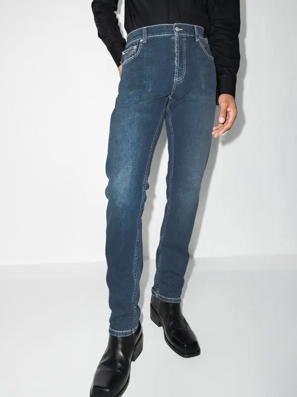 Alexander McQueen Embroidered Logo Straight-leg Jeans - Blue