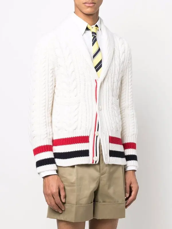 Thom Browne Rwb-stripe Cable-knit Cardigan