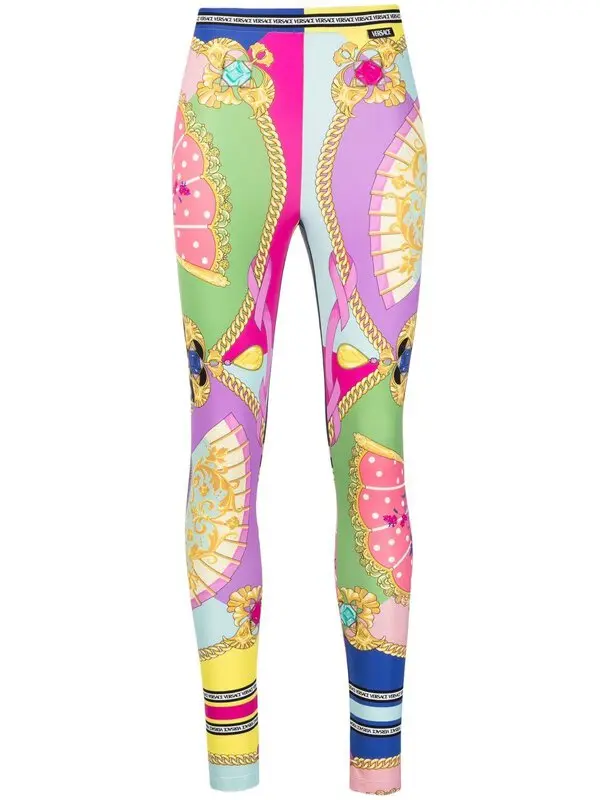Versace All-over Graphic-print Leggings - Pink