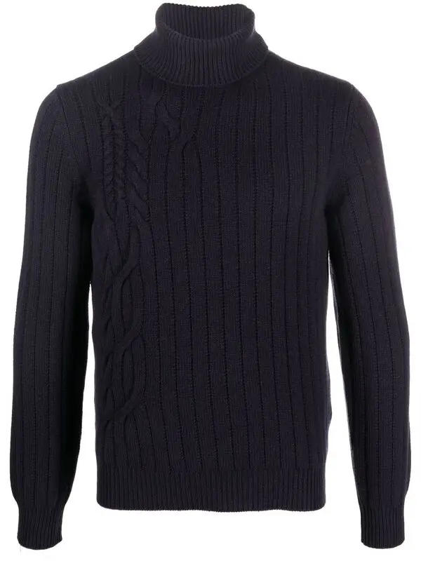 Corneliani Roll-neck Cable-knit Jumper - Blue