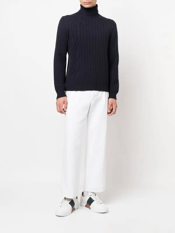 Corneliani Roll-neck Cable-knit Jumper - Blue