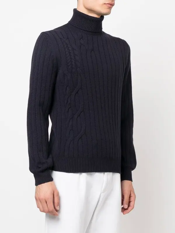 Corneliani Roll-neck Cable-knit Jumper - Blue