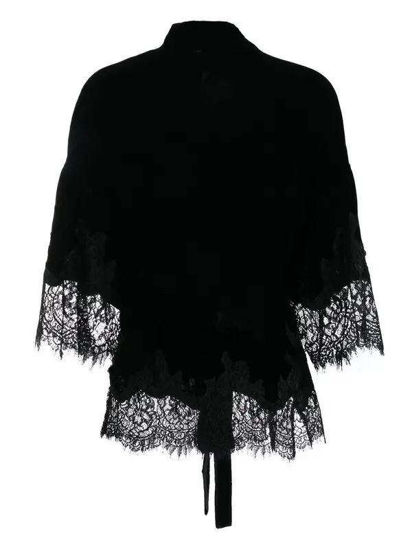 Gold Hawk Lace-detail Velvet Belted Jacket