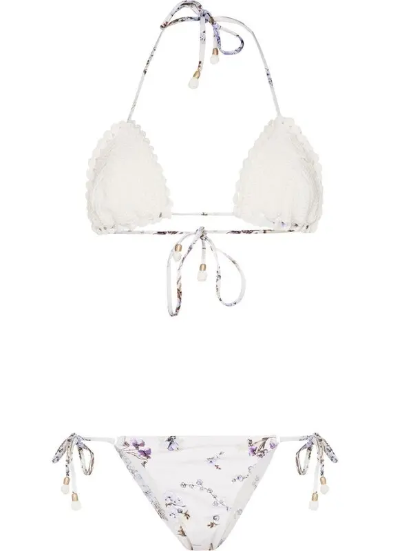 Zimmermann Crochet Floral-print Halterneck Bikini
