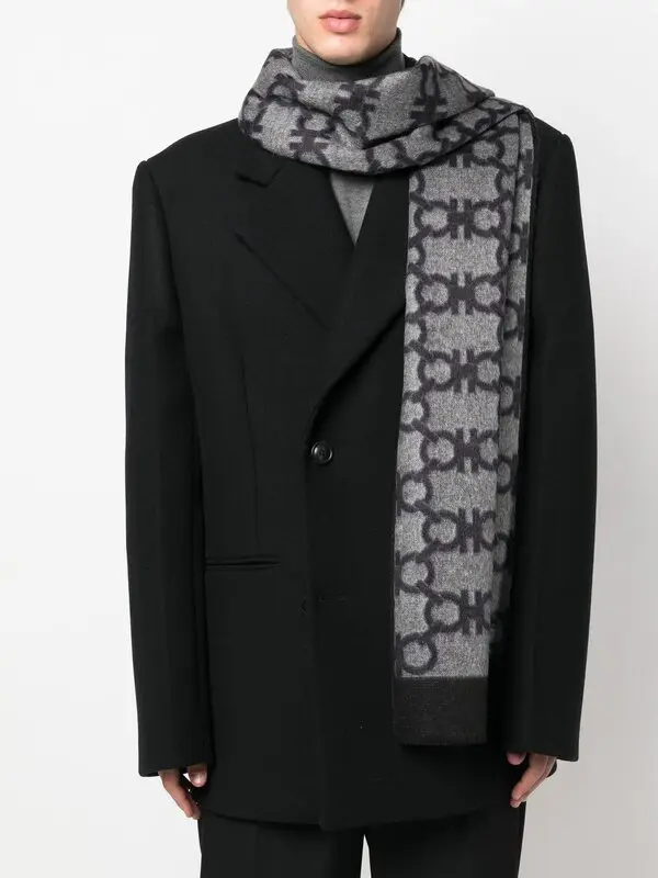 FERRAGAMO Gancini Jacquard Scarf - Grey