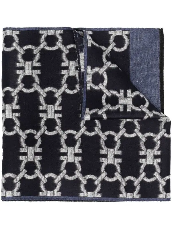FERRAGAMO Gancini-pattern Knitted Scarf - Blue