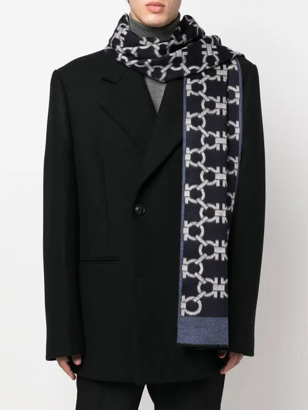 FERRAGAMO Gancini-pattern Jacquard Scarf - Blue