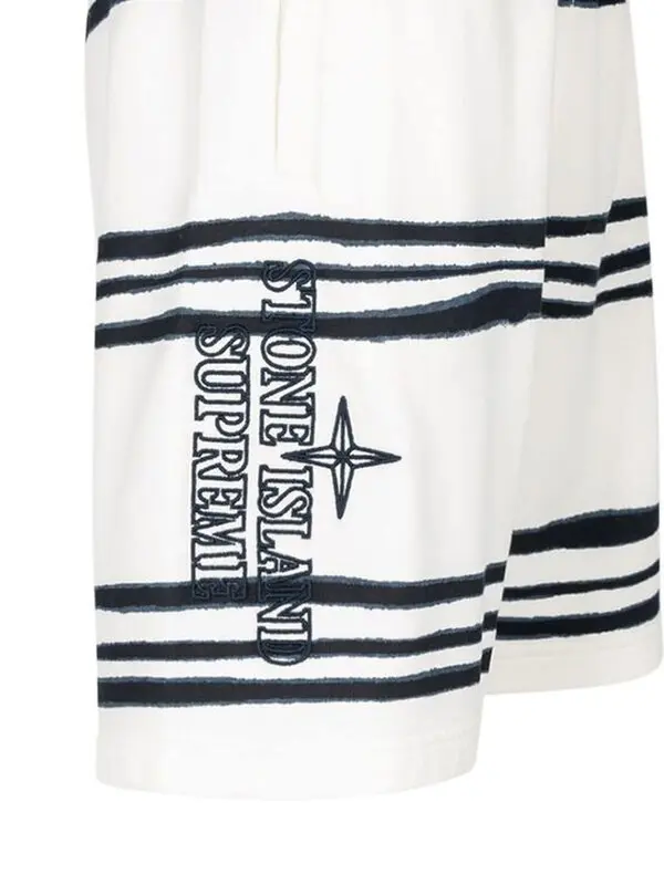 Supreme X Stone Island Warp Striped Shorts - White