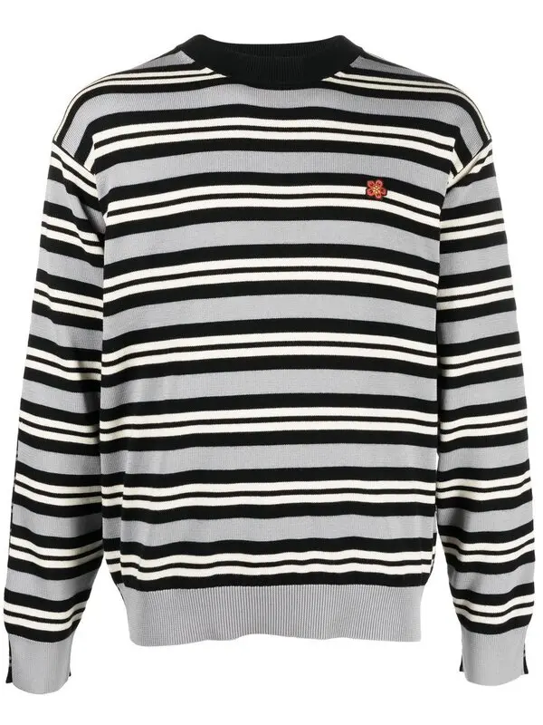 Kenzo Floral-embroidered Striped Jumper - Grey